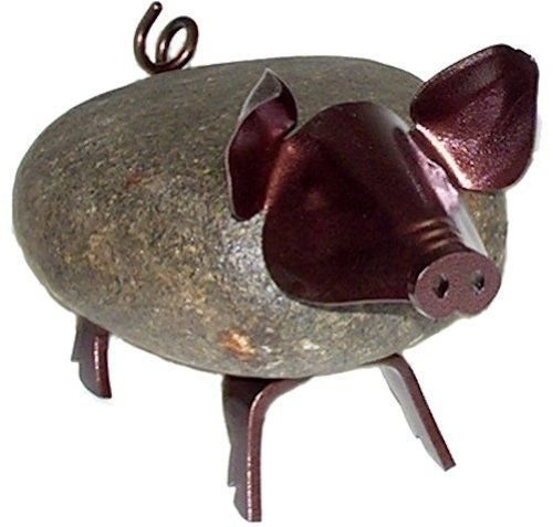Stone & Metal Pig Sculpture