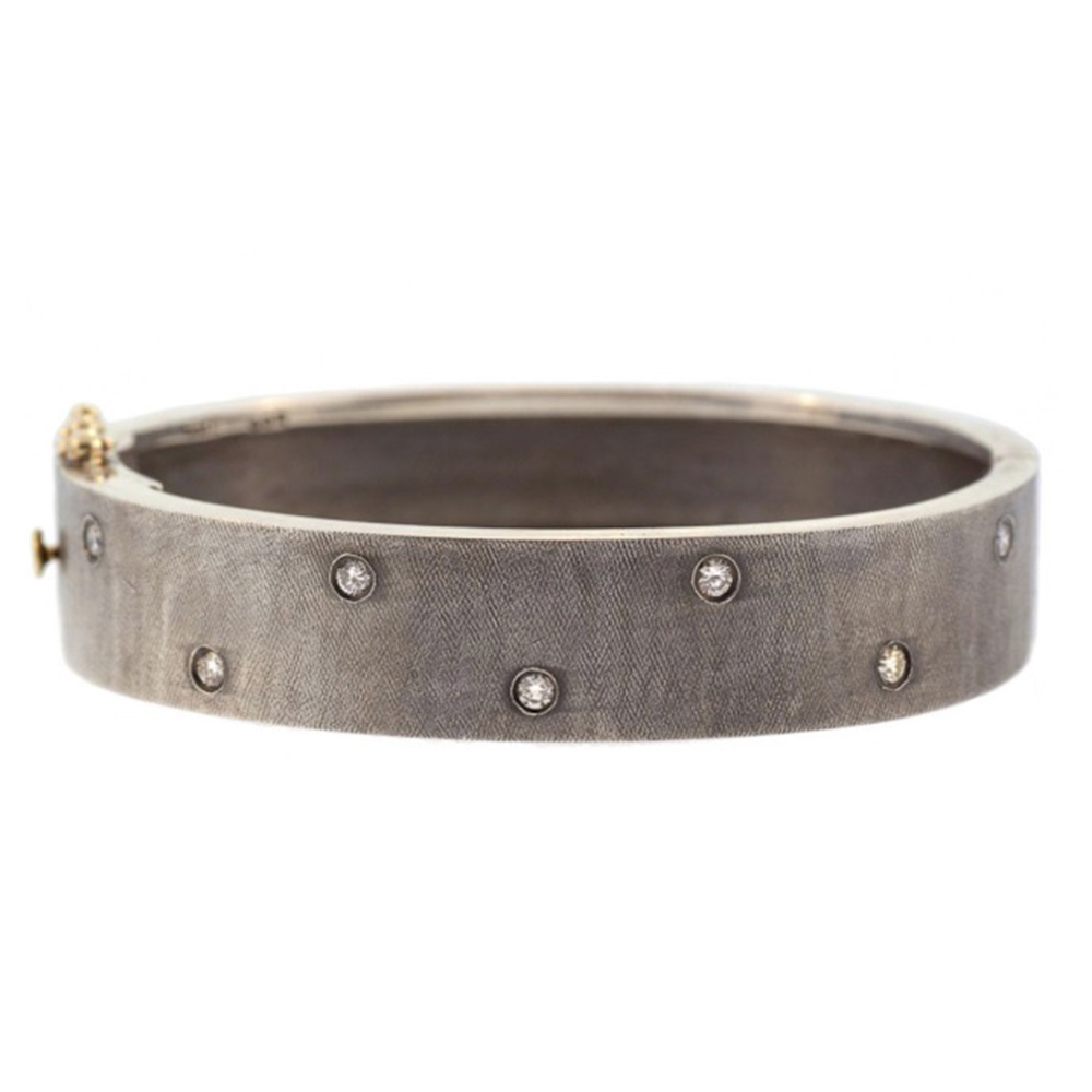 Wide Silver and Diamond Nubia Bangle by Rene Escobar