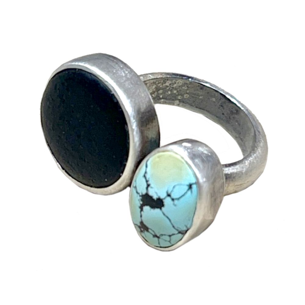 Duo Turquoise + Basalt Ring