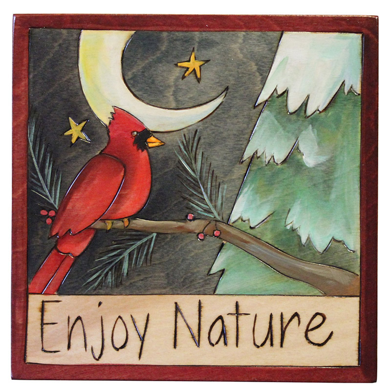 Enjoy Nature Winter Cardinal Plaque - Sticks